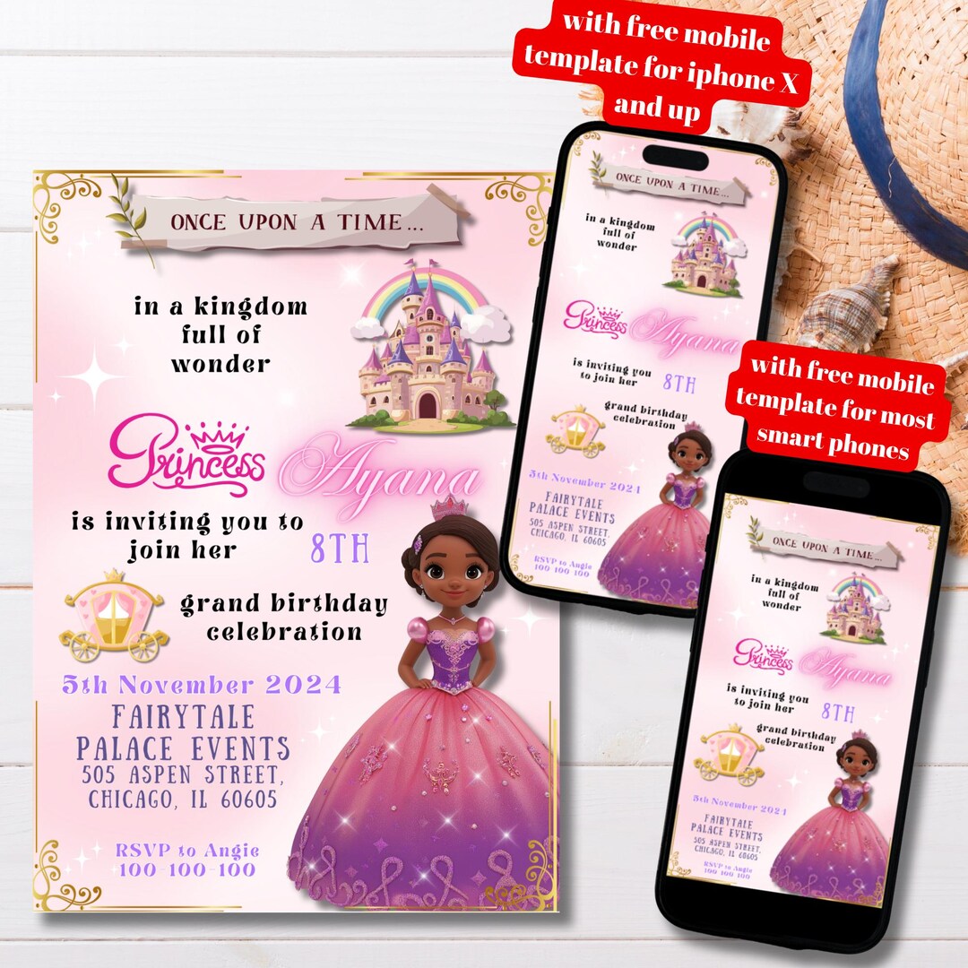 Editable Black Princess Birthday Party Invitation Template, Dark ...