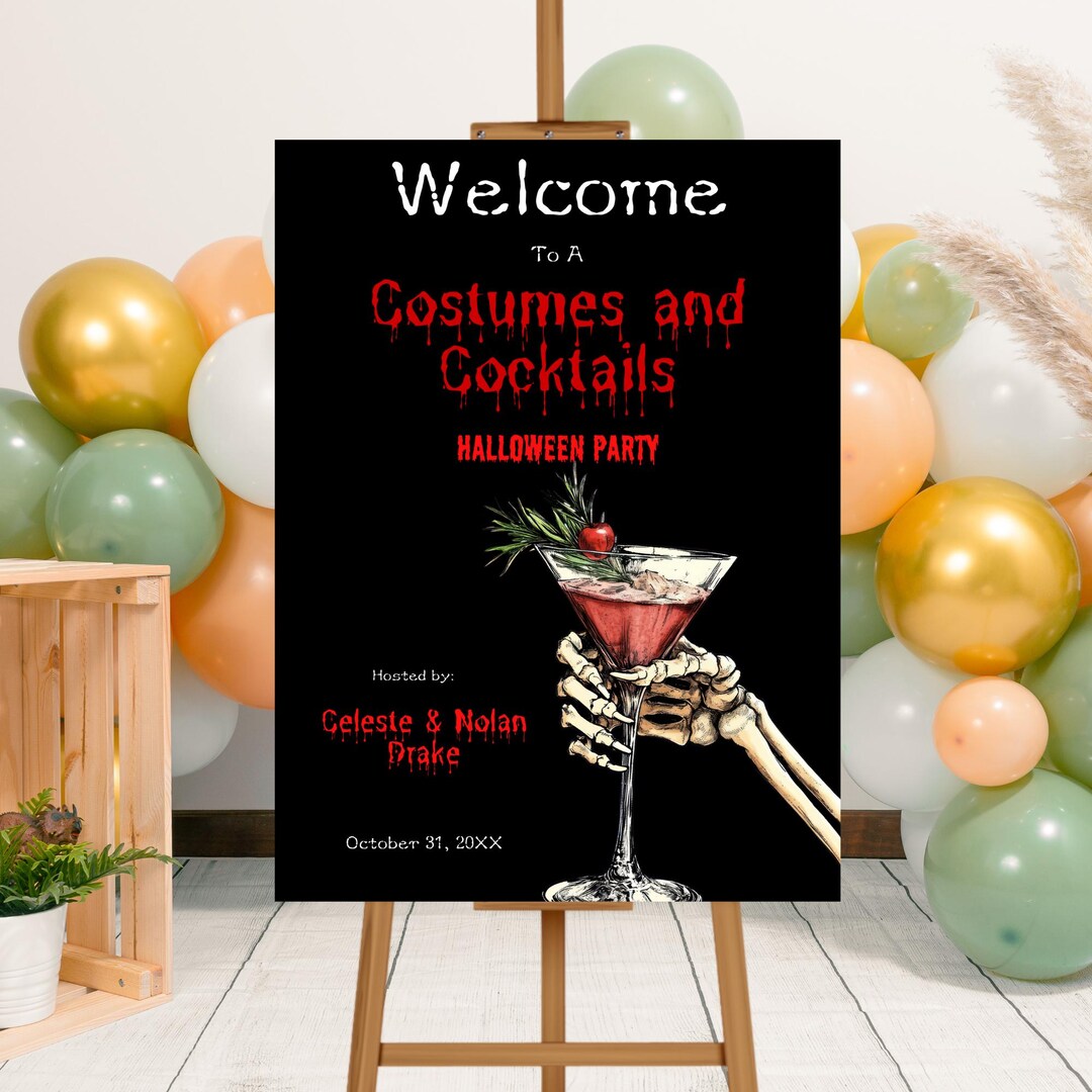 Editable Costumes and Cocktails Halloween Party Welcome Sign Template ...