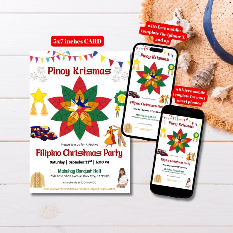 Editable Paskong Pinoy Party Invitation Template, Printable Filipino ...