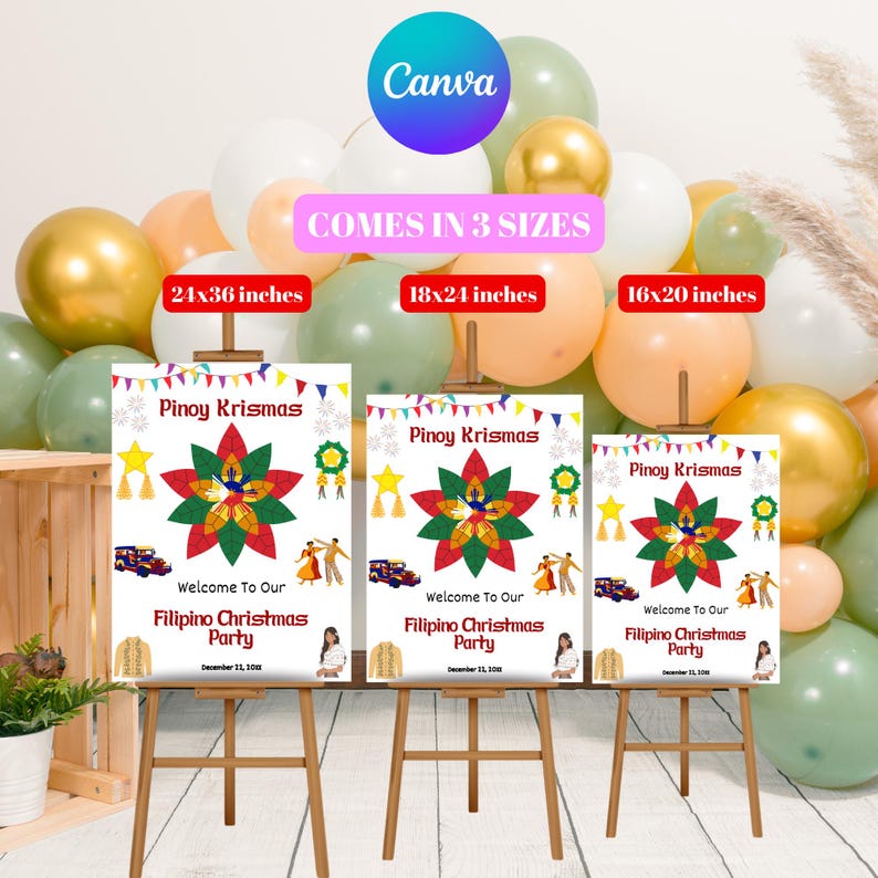 Editable Paskong Pinoy Party Welcome Sign Template, Printable Filipino ...