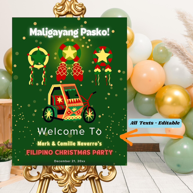 Editable Paskong Pinoy Filipino Christmas Party Welcome Sign Template ...