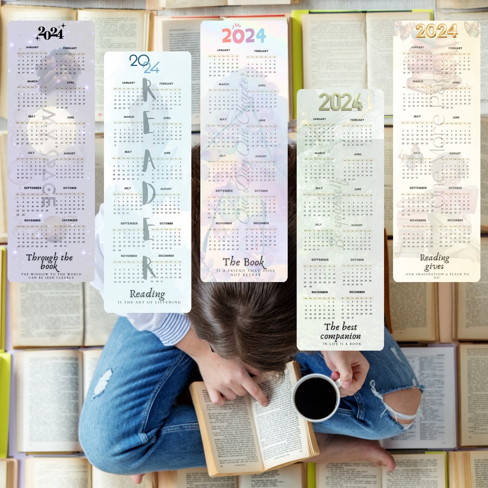 2024 Calendar Bookmarks Set of 5 Different Themes, Digital Download ...