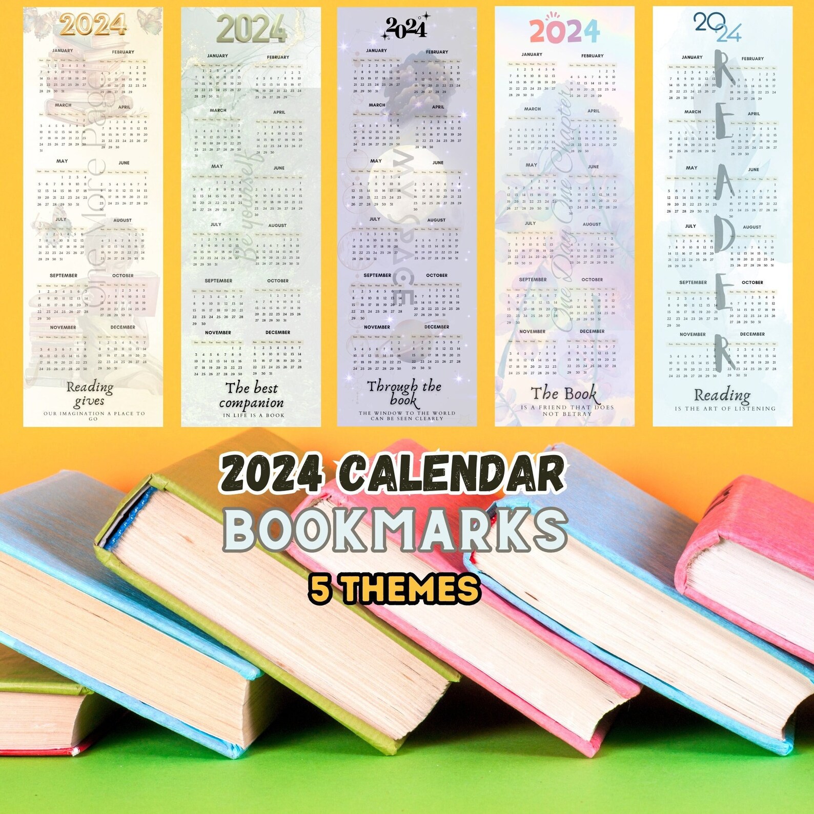 2024 Calendar Bookmarks Set of 5 Different Themes, Digital Download ...