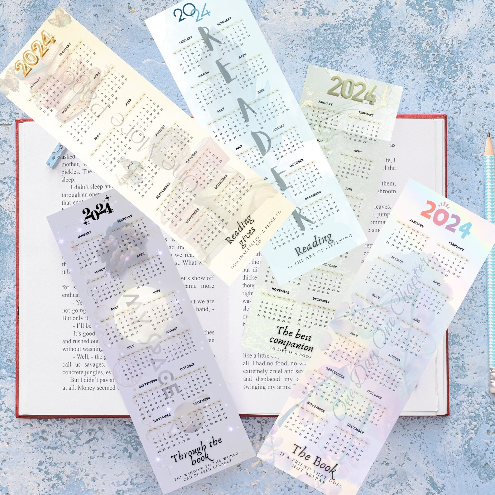 2024 Calendar Bookmarks Set of 5 Different Themes, Digital Download ...