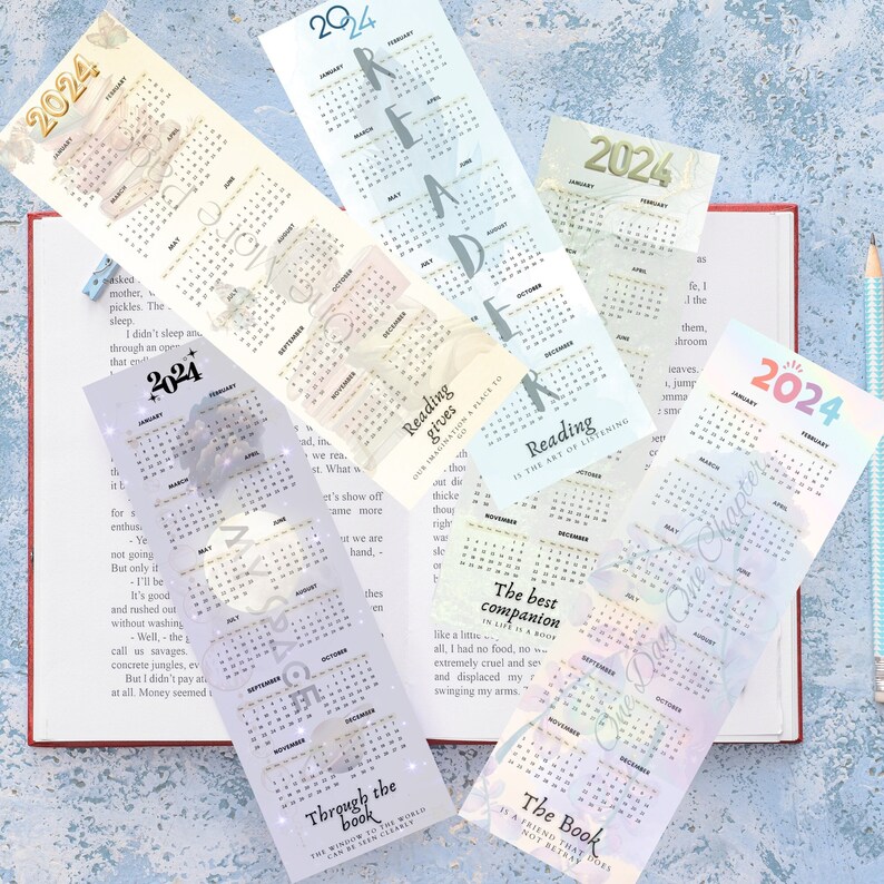 2024 Calendar Bookmarks Set of 5 Different Themes, Digital Download ...