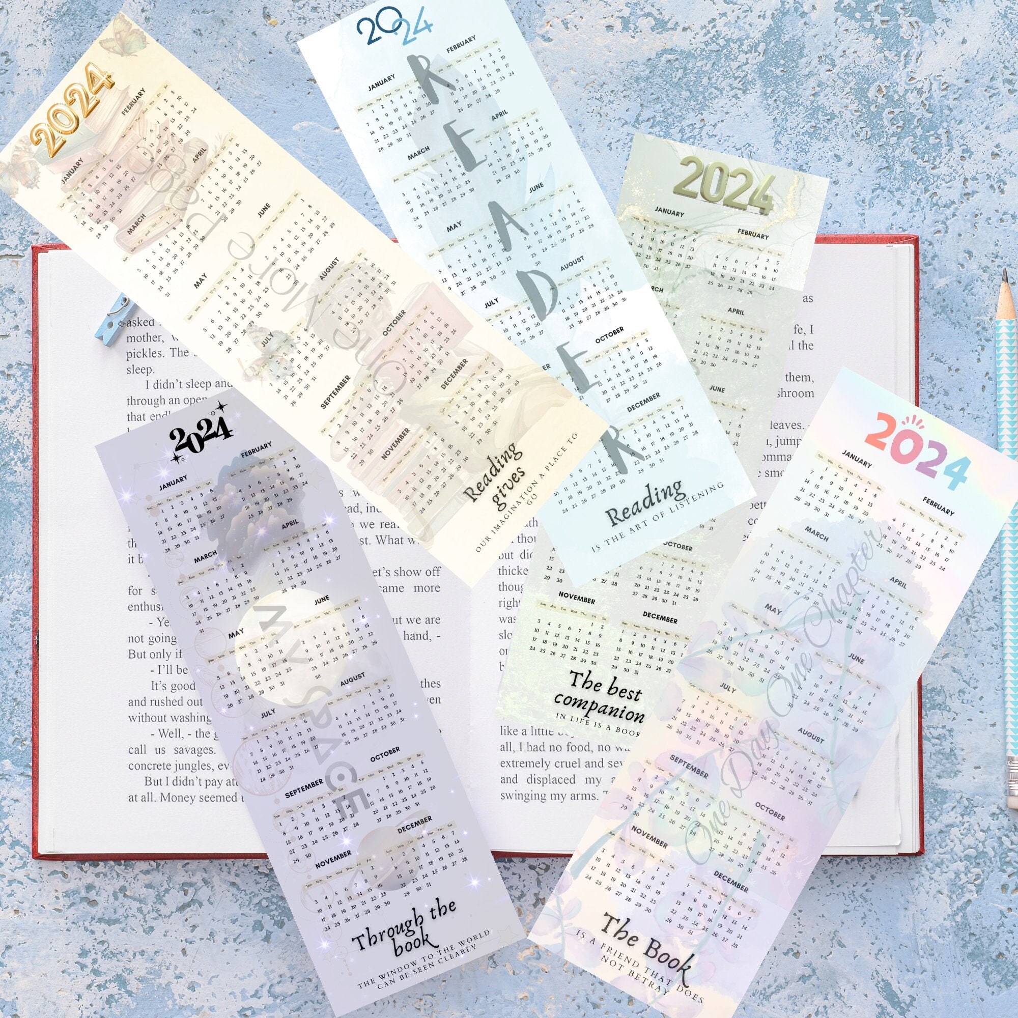 2024 Calendar Bookmarks Set of 5 Different Themes, Digital Download ...