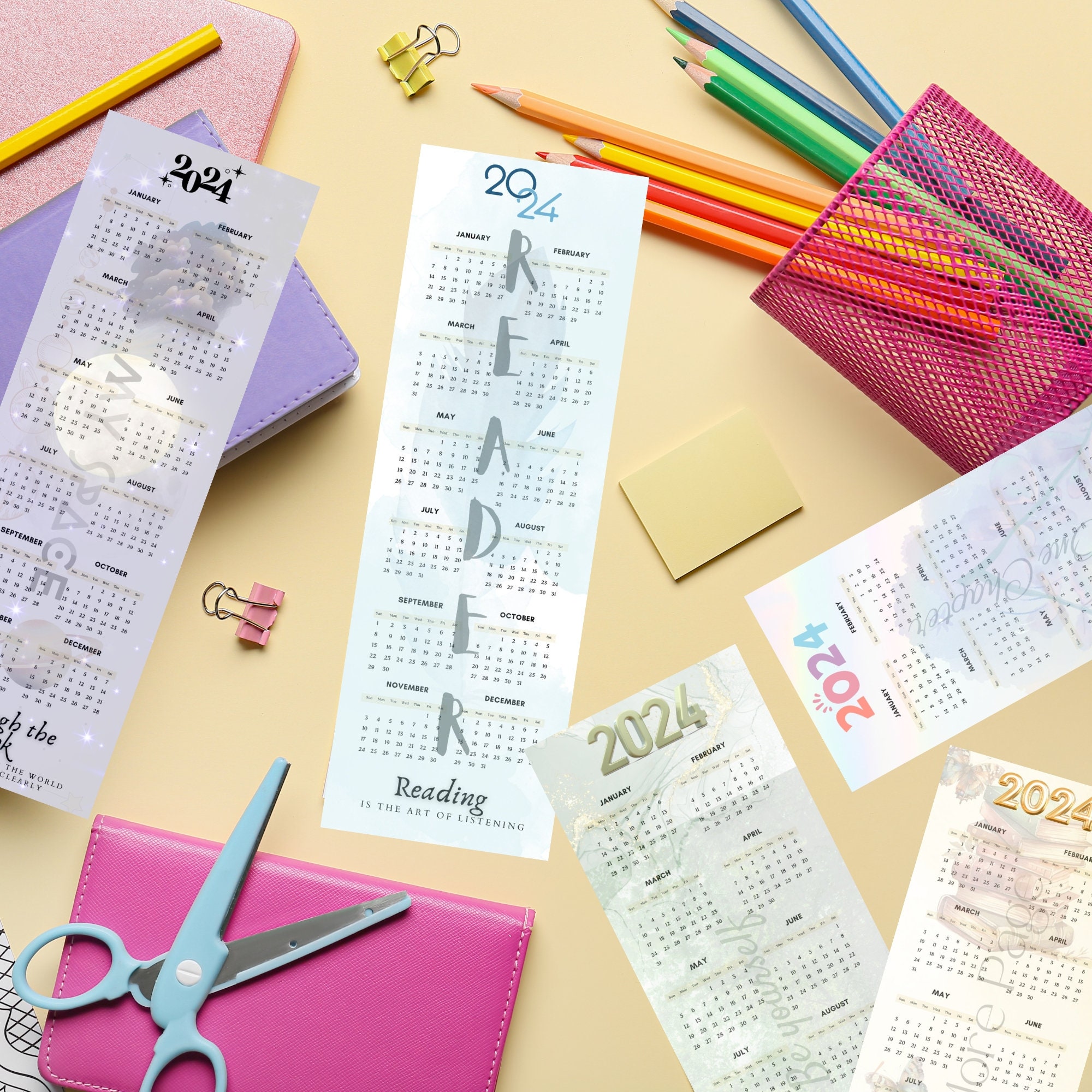 2024 Calendar Bookmarks Set of 5 Different Themes, Digital Download ...