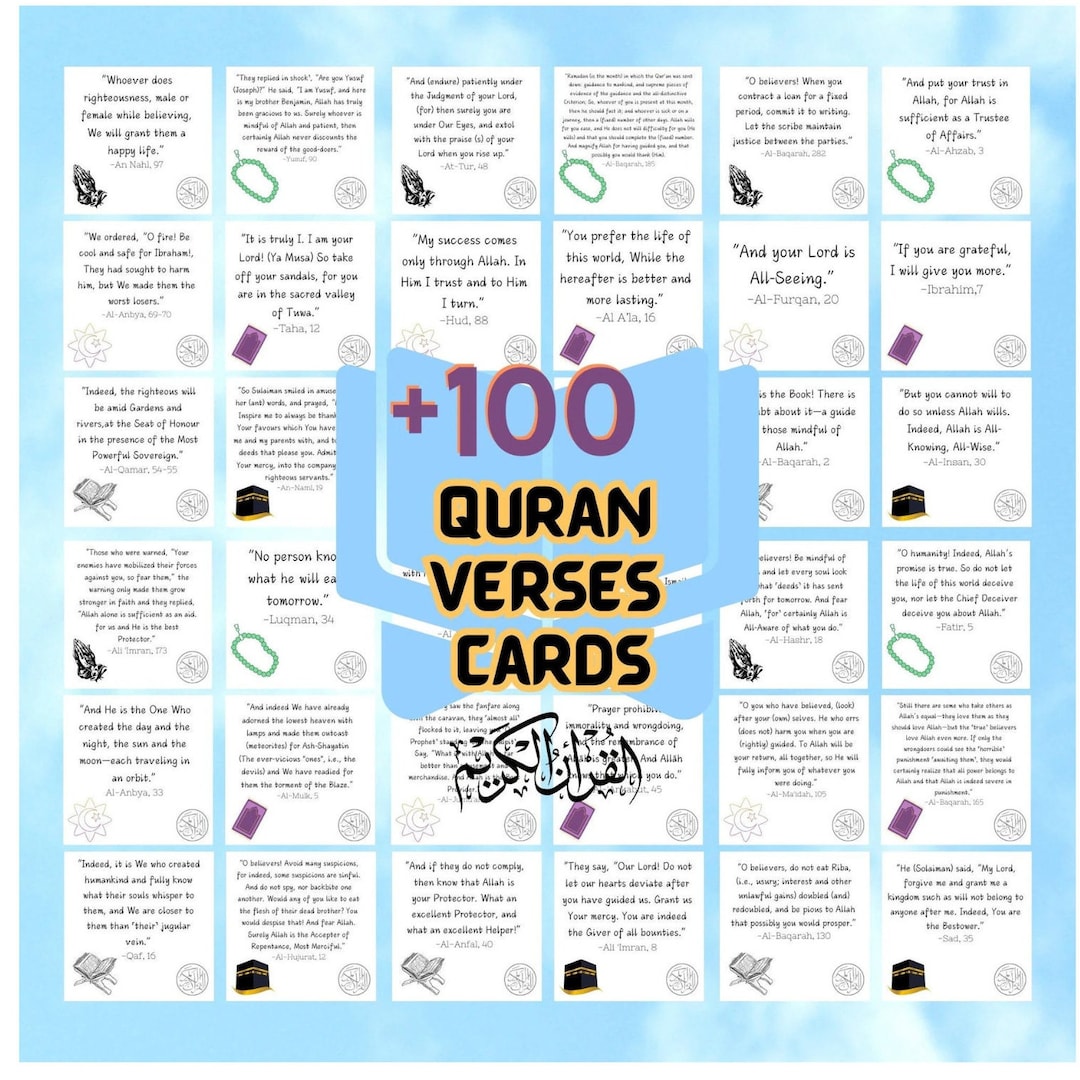 100 Quran Verses Cards, Encouragement Quran Cards Prayer Cards Digital ...