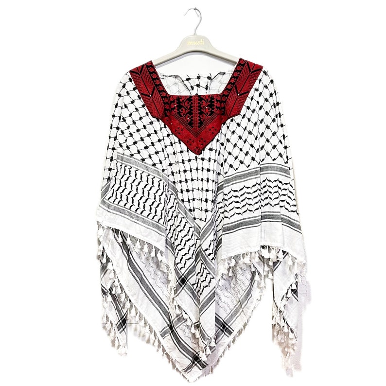 Palestinian Tatreez Poncho Embroidery Red, White & Black Palestine ...