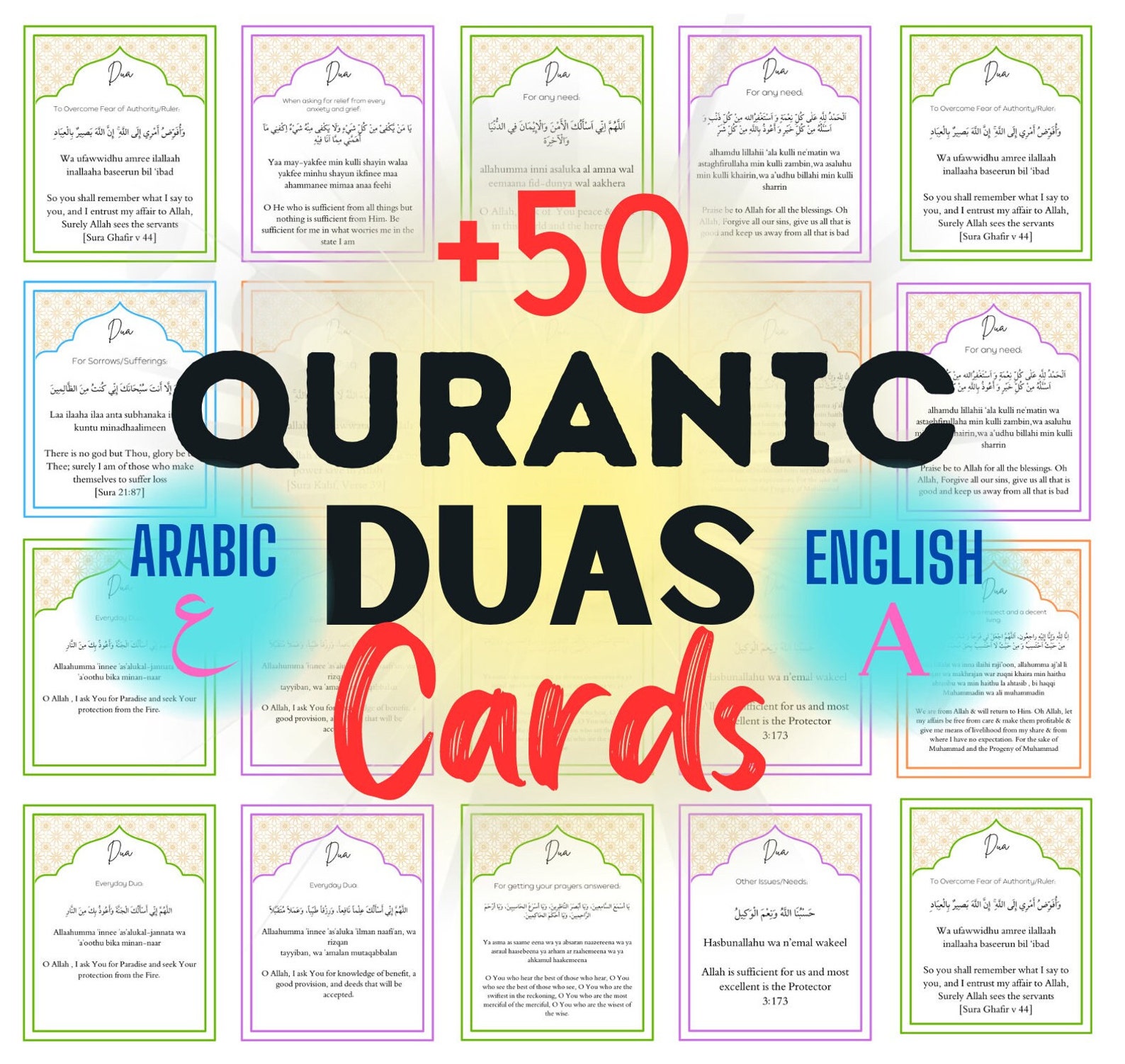 56 Quranic Duas Cards, Encouragement Quran Cards Prayer Cards Digital ...