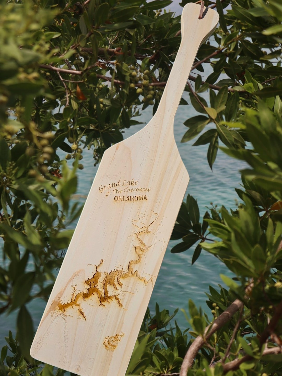 Laser Engraved Wood Paddle Lake Map, Grand Lake (whooping or Decorative ...