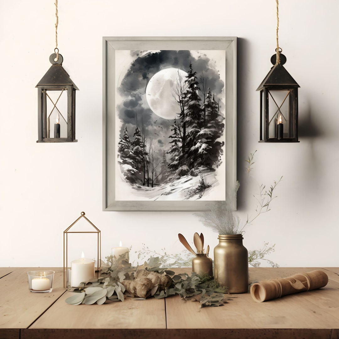 Snow Moon Digital Print, Full Moon Art, Sacred Space Art, Moon Alchemy ...