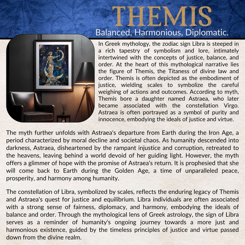 Themis Digital Print, Greek Mythology Art, Libra Print, Zodiac Wall Art ...