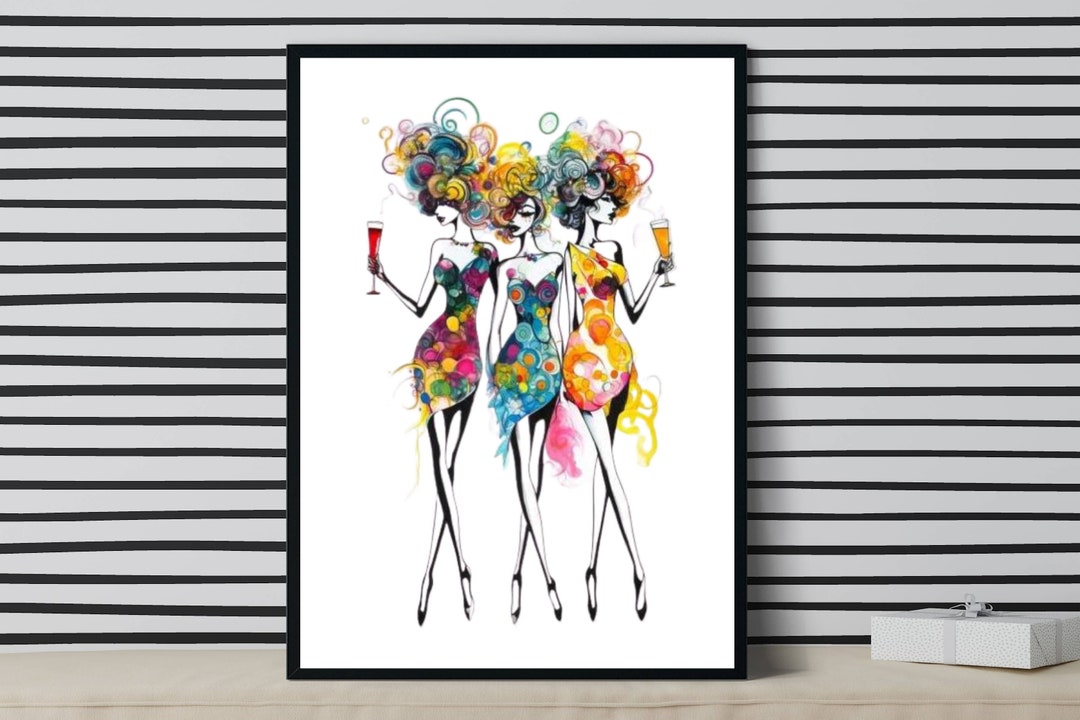Girl Time Digital Print, Friendship Wall Art, Vibrant Color Artwork ...