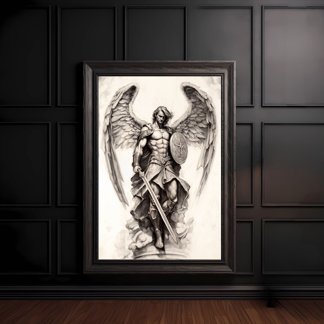 Archangel Michael Print, Angelic Wall Art, Christian Religious Art, Angelic Warrior Art, Saint ...