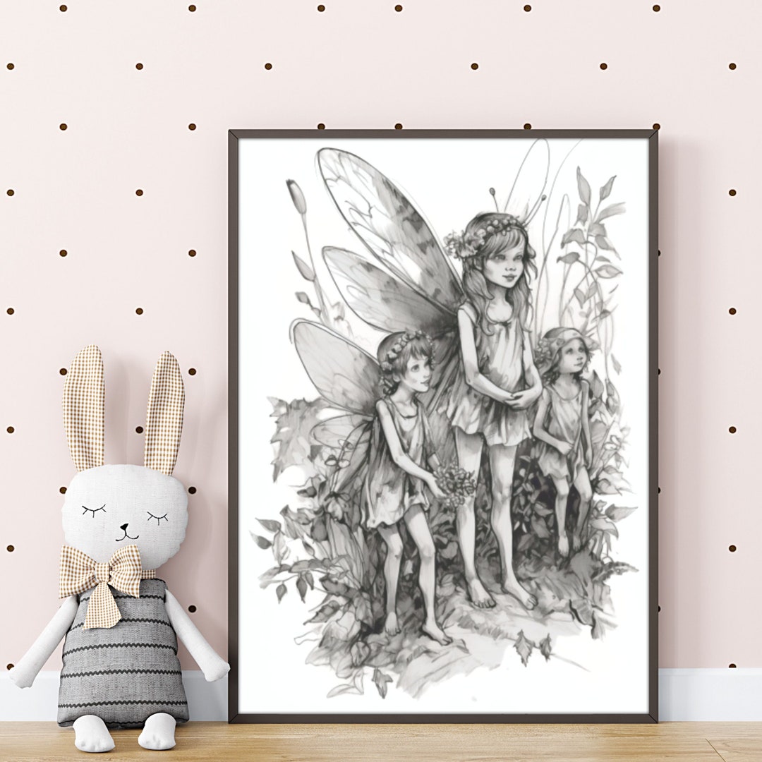 The Offering Digital Print, Charcoal Fairy Art, Kids Bedroom Art, Fairy ...