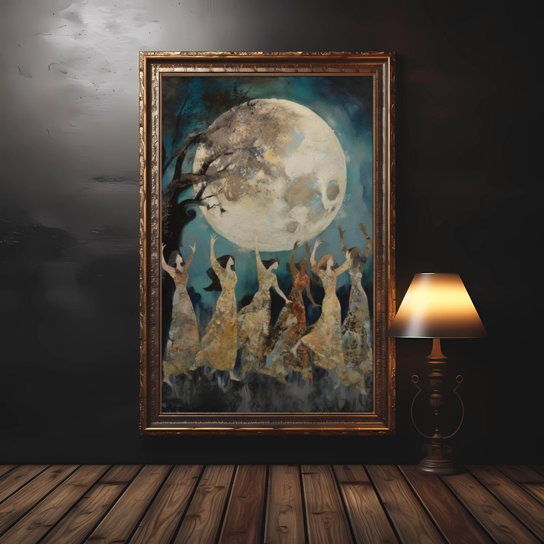 Dance of the Divine Digital Print, Full Moon Ritual, Spiritual Wall Art ...