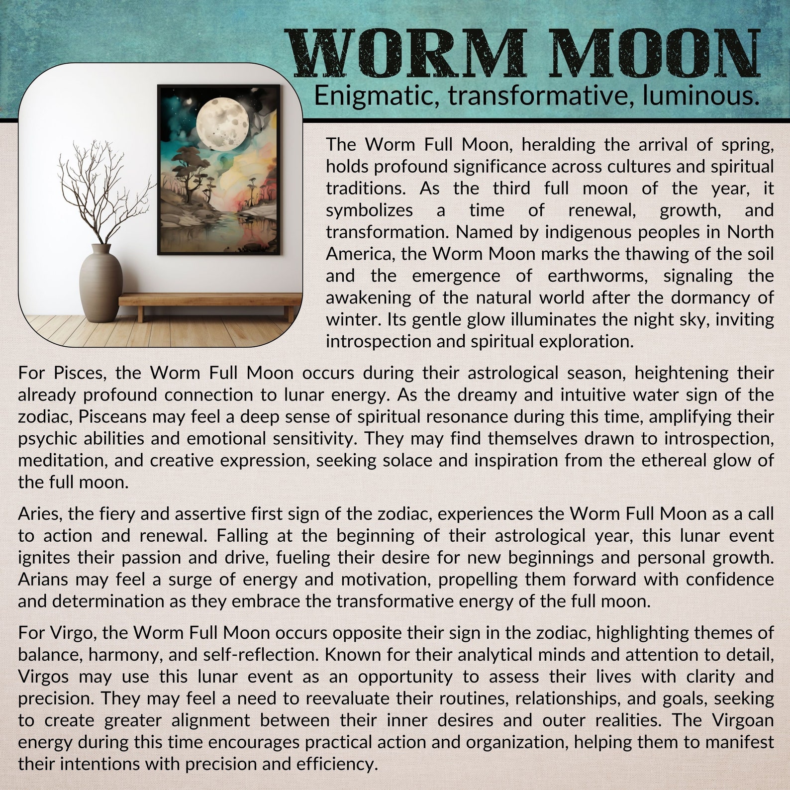 Worm Moon Digital Print, Celestial Lunar Art, Spiritual Wall Art, Full ...