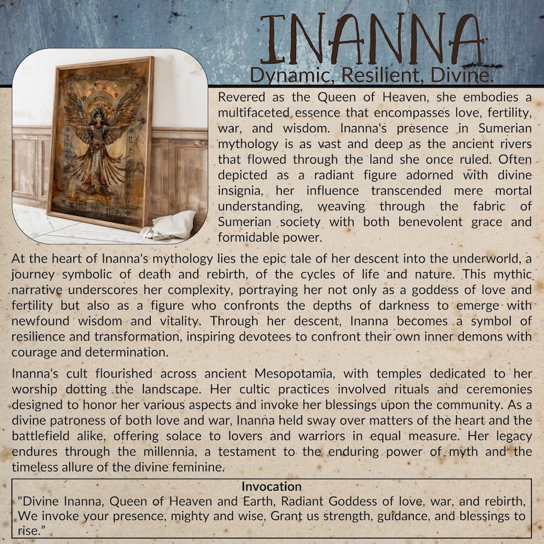 Inanna Digital Print, Sumerian Goddess Art, Mythology Art, Mesopotamian ...