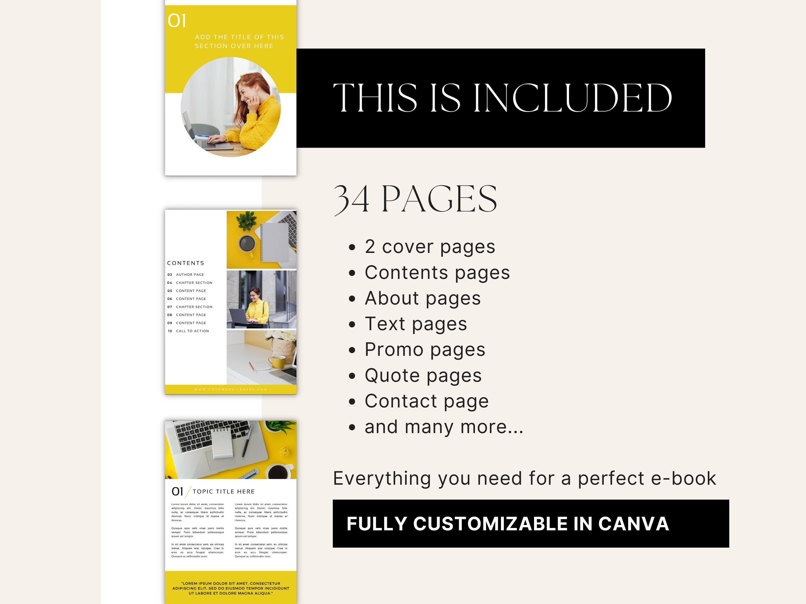 Ebook Template Canva Yellow / Workbook Template / Lead Magnet ...