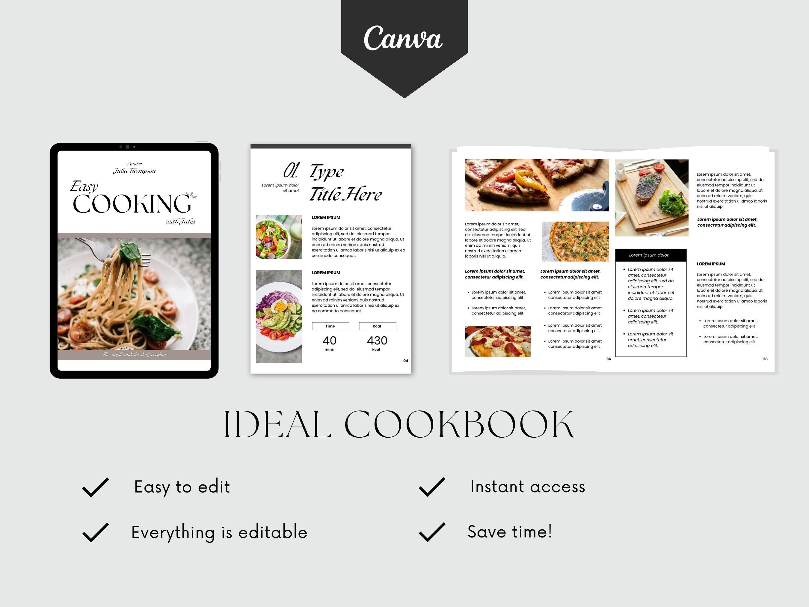 Editable Recipe Template / Ebook for Chefs / Fully Editable in Canva ...