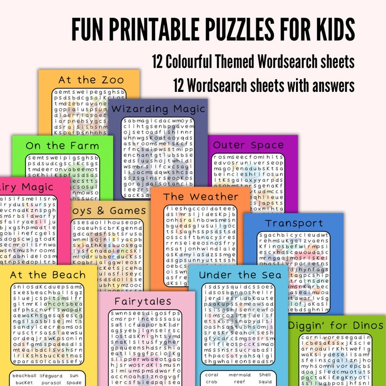 Fun Themed Kids Puzzle Bundle ~ Wordsearch ~ Educational - Etsy