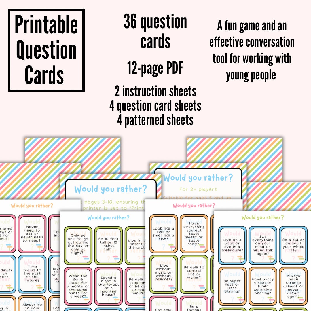 Would You Rather? Fun Family Game Quiz ~ 36 Question Card Printable ...