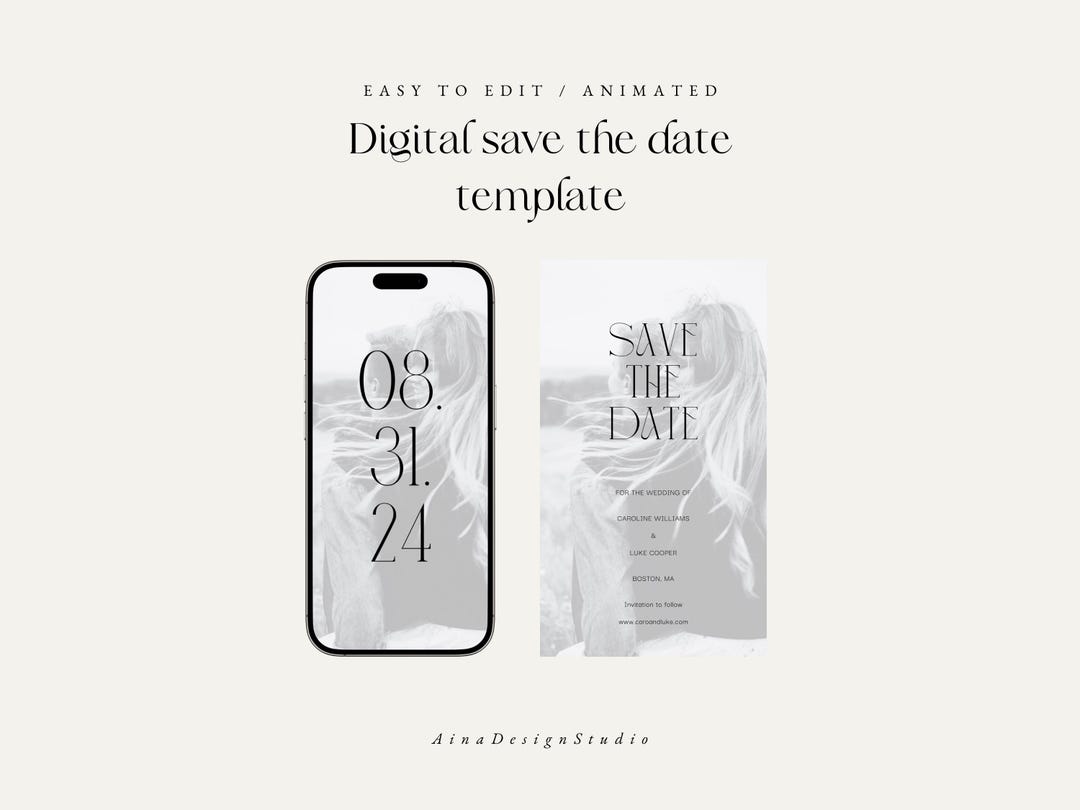 Digital Wedding Save the Date, Animated Save the Date Card, Editable ...