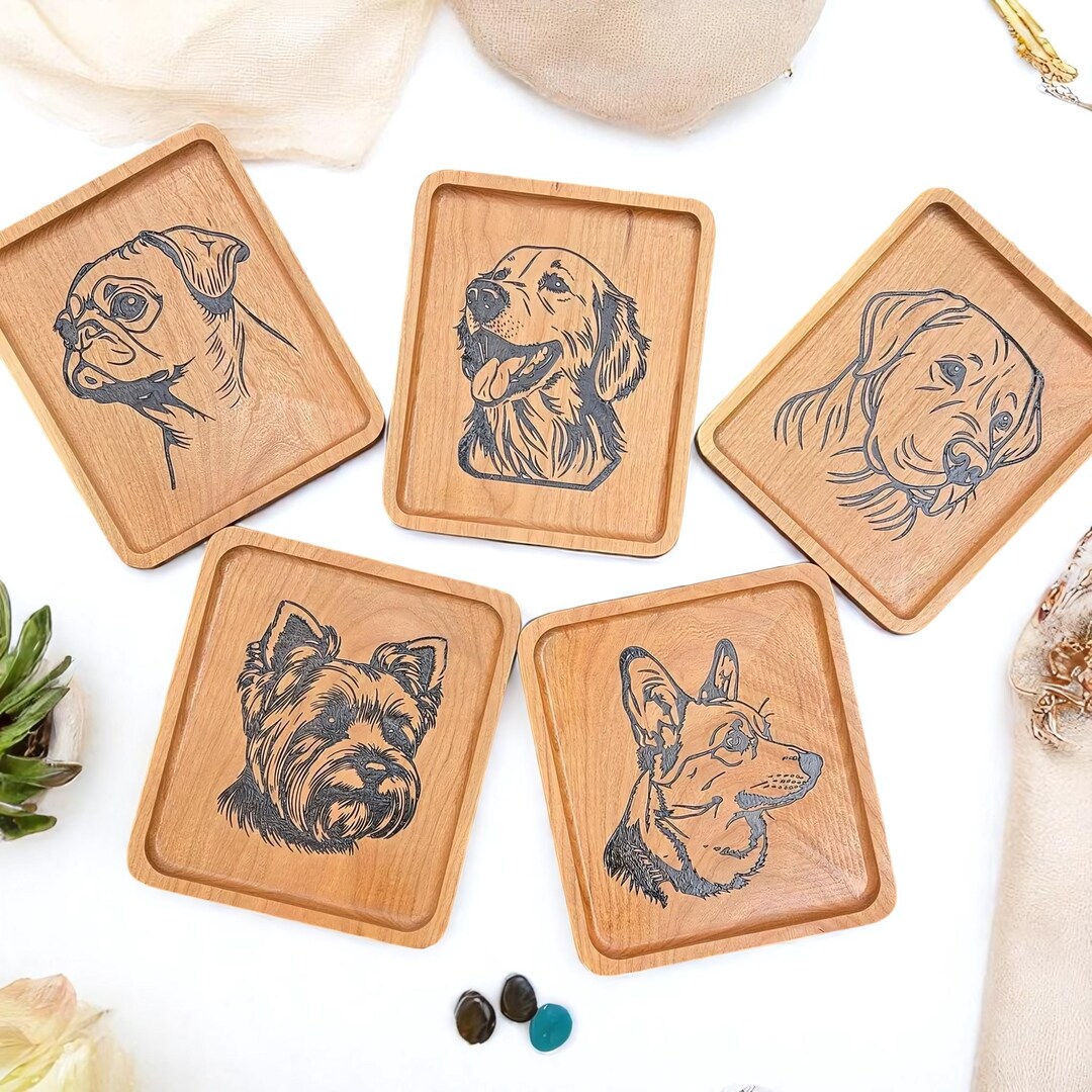 Custom Dog Breed Cherry Wood Tray, Pet Lover Gift, Engraved Canine ...