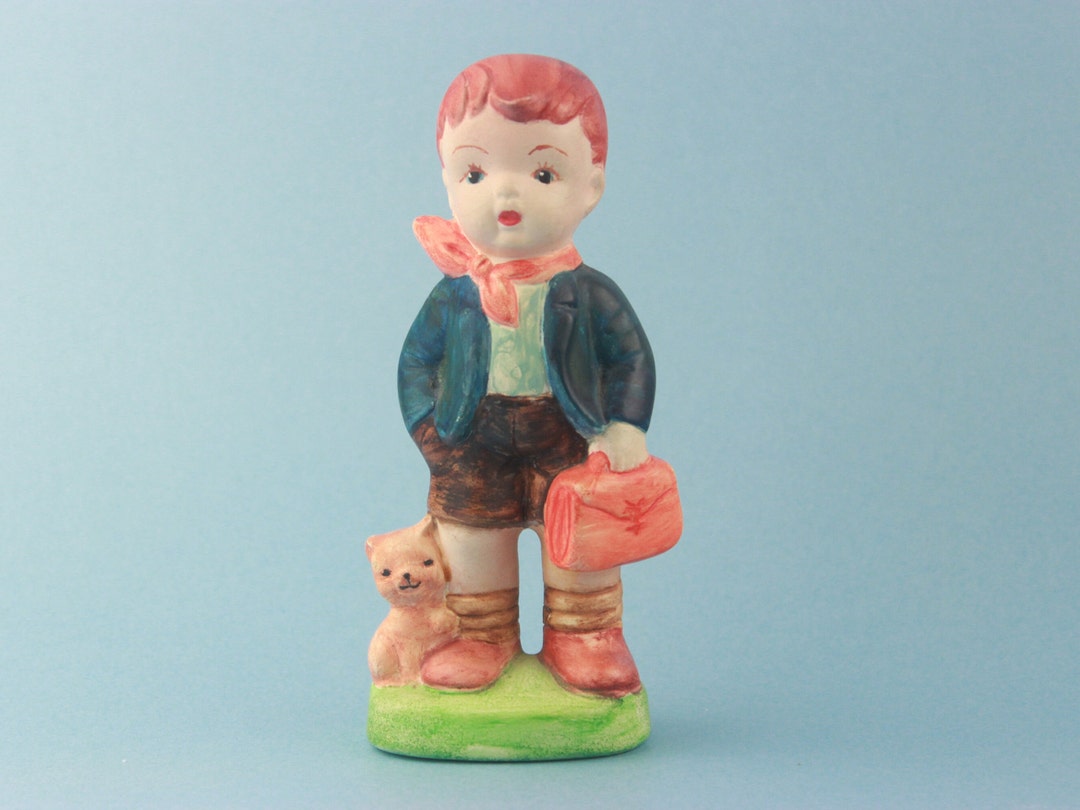 Ceramic Biddy Cute Figurine Boy and Cat. Pioneer Boy Red Hair. Home ...