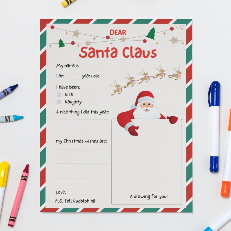 Letter to Santa, Printable Letter to Santa, Bonus Coloring Page, Dear ...