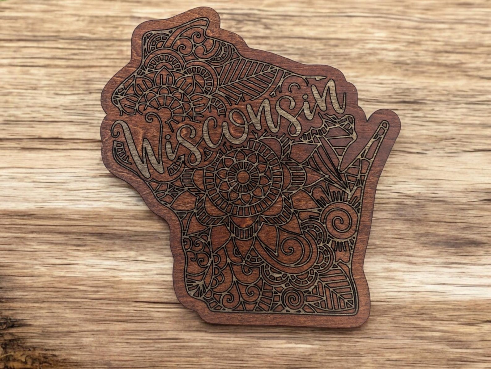 Wisconsin State Shaped Coasters | Laser Engraved Floral Wood Coaster ...