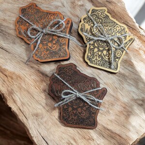Wisconsin State Shaped Coasters | Laser Engraved Floral Wood Coaster ...