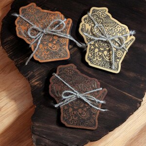 Wisconsin State Shaped Coasters | Laser Engraved Floral Wood Coaster ...