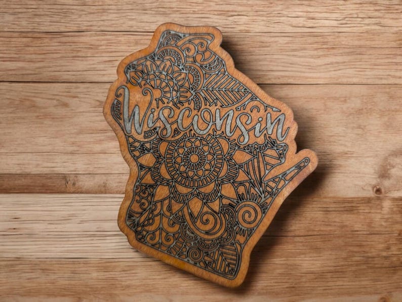 Wisconsin State Shaped Coasters | Laser Engraved Floral Wood Coaster ...
