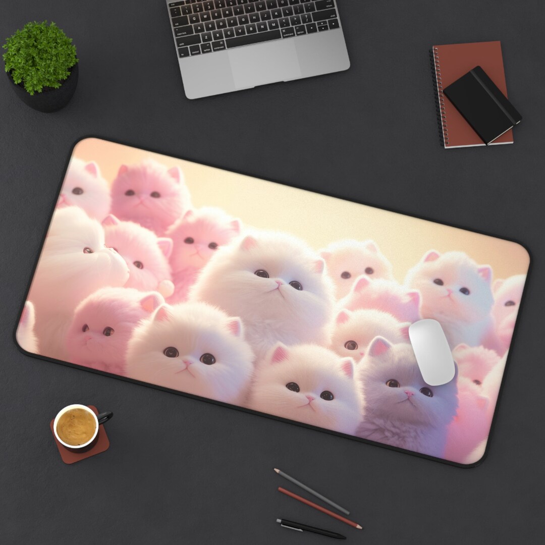 Cat Desk Mat Pink Mouse Pad Cute Cat Desk Mat Large Desk - Etsy