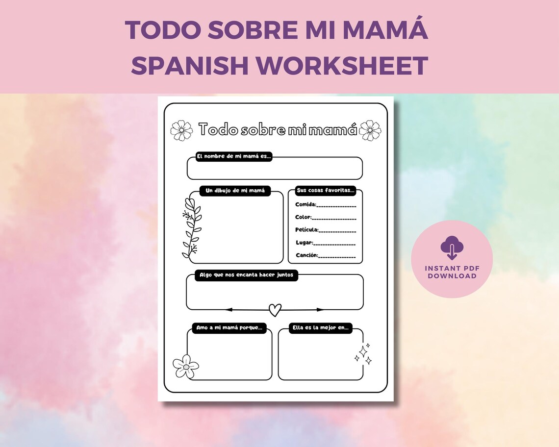 Todo Sobre Mi Mamá - Printable Mother's Day Worksheet for Kids in ...