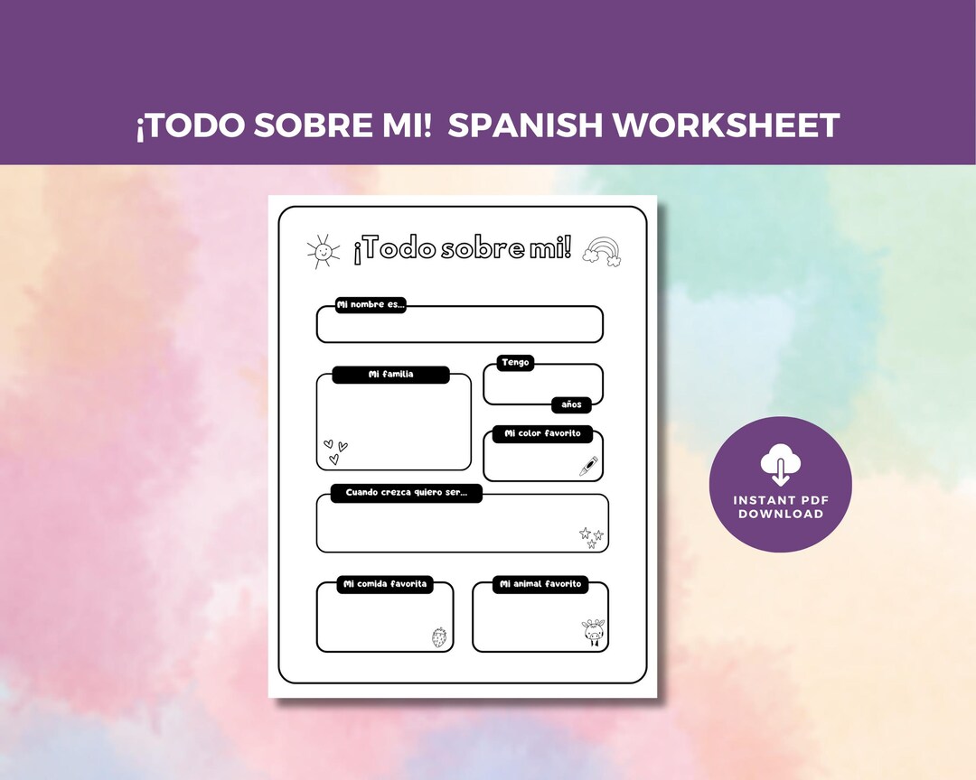 Todo Sobre Mi All in Spanish - Kids Activity Sheet | Digital Printable ...
