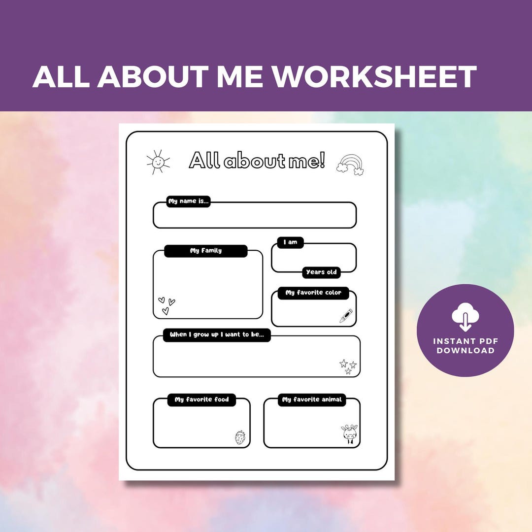 All About Me - Kids Activity Sheet | Digital Printable | Instant PDF ...