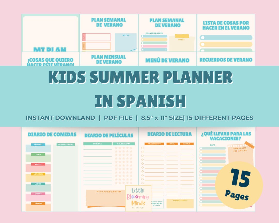 Summer Planner Printable in Spanish | 15 Pages | Kids Activities ...