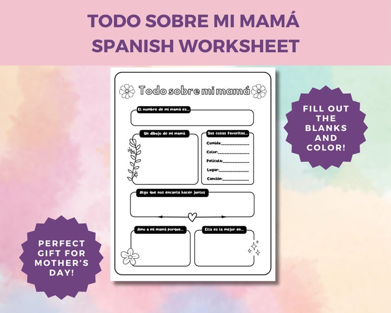 Todo Sobre Mi Mamá - Printable Mother's Day Worksheet for Kids in ...