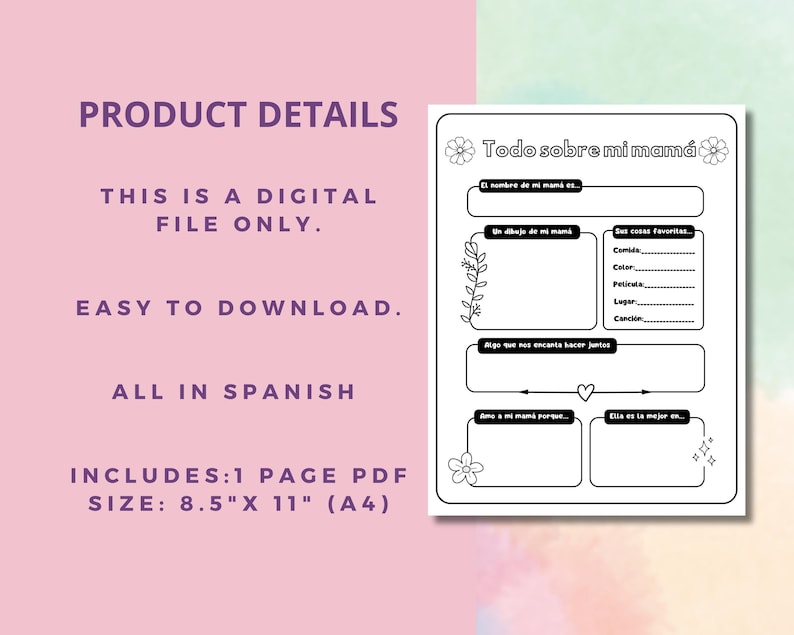 Todo Sobre Mi Mamá - Printable Mother's Day Worksheet for Kids in ...