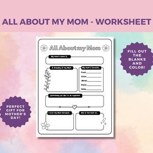 All About My Mom - Printable Mother's Day Worksheet for Kids | Fun ...