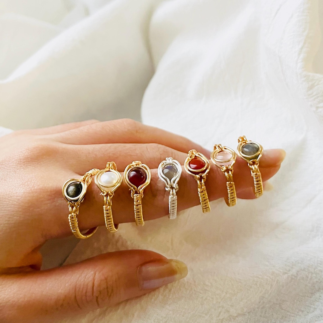 Dainty Wire Wrapped Gemstone Ring, Moonstone Red Garnet Labradorite ...
