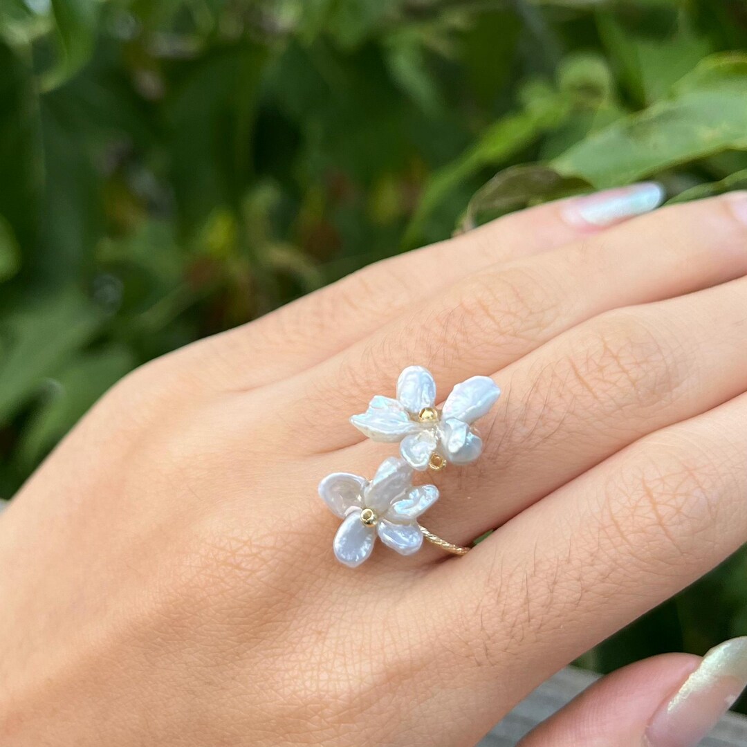Freshwater Pearl Flower Statement Ring, Adjustable Baroque Pearl Ring ...