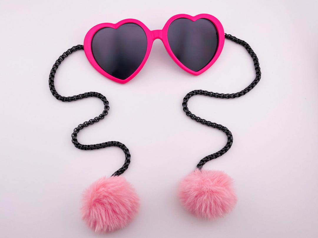 Armless Chain Temple Sunglasses Pink Heart Armless Glasses Black Chain ...