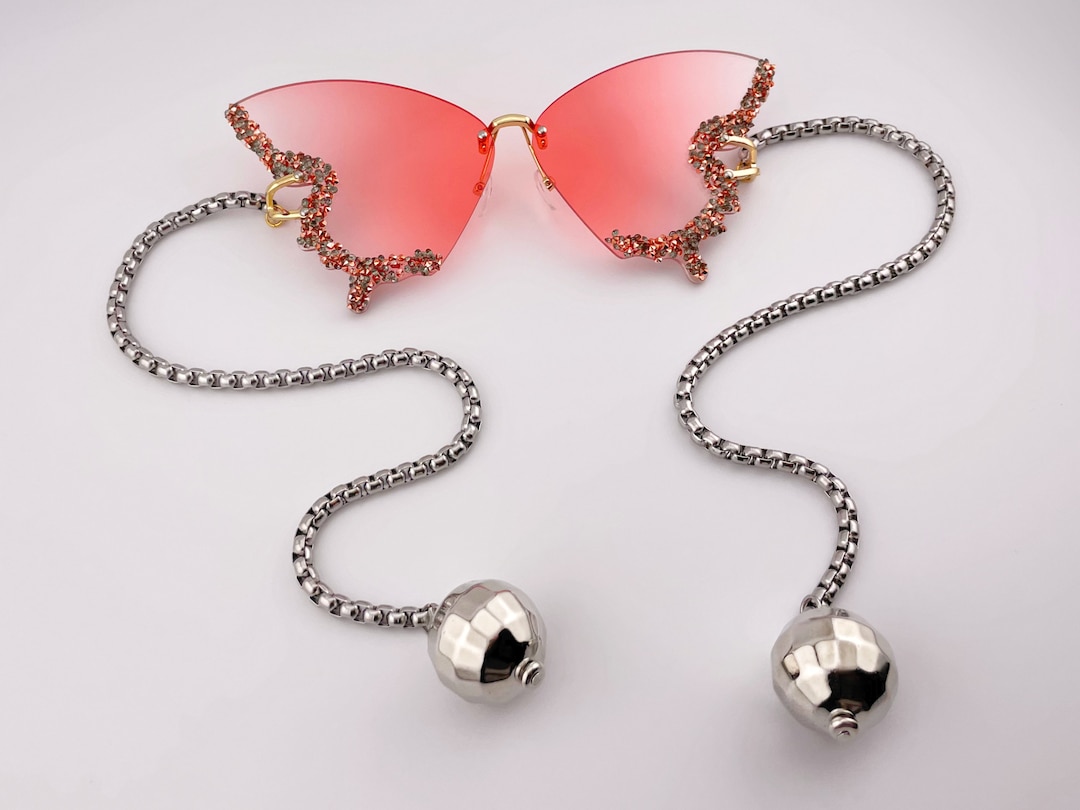 Sunglasses Disco Ball Armless Chain Temple Sunglasses Butterfly Pink ...