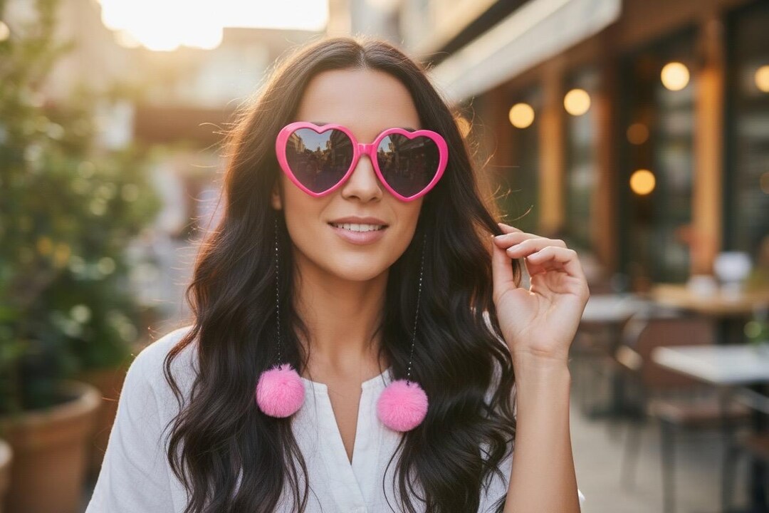 Armless Chain Temple Sunglasses Pink Heart Armless Glasses Black Chain ...
