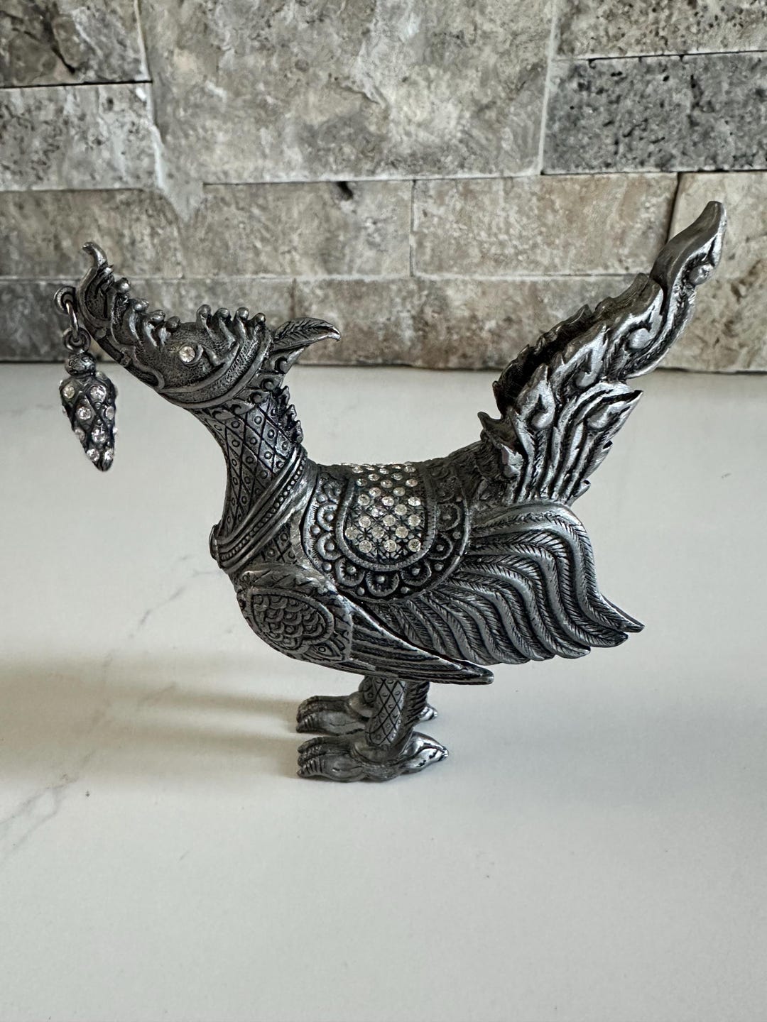 Pewter Hamsa Bird/pheonix Trinket Box, Enamel Interior, Bejeweled With ...