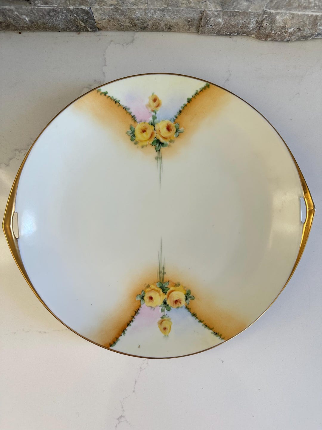 Antique Everett Studio Hand Painted Yellow Roses, Gold Rimmed 11 ...
